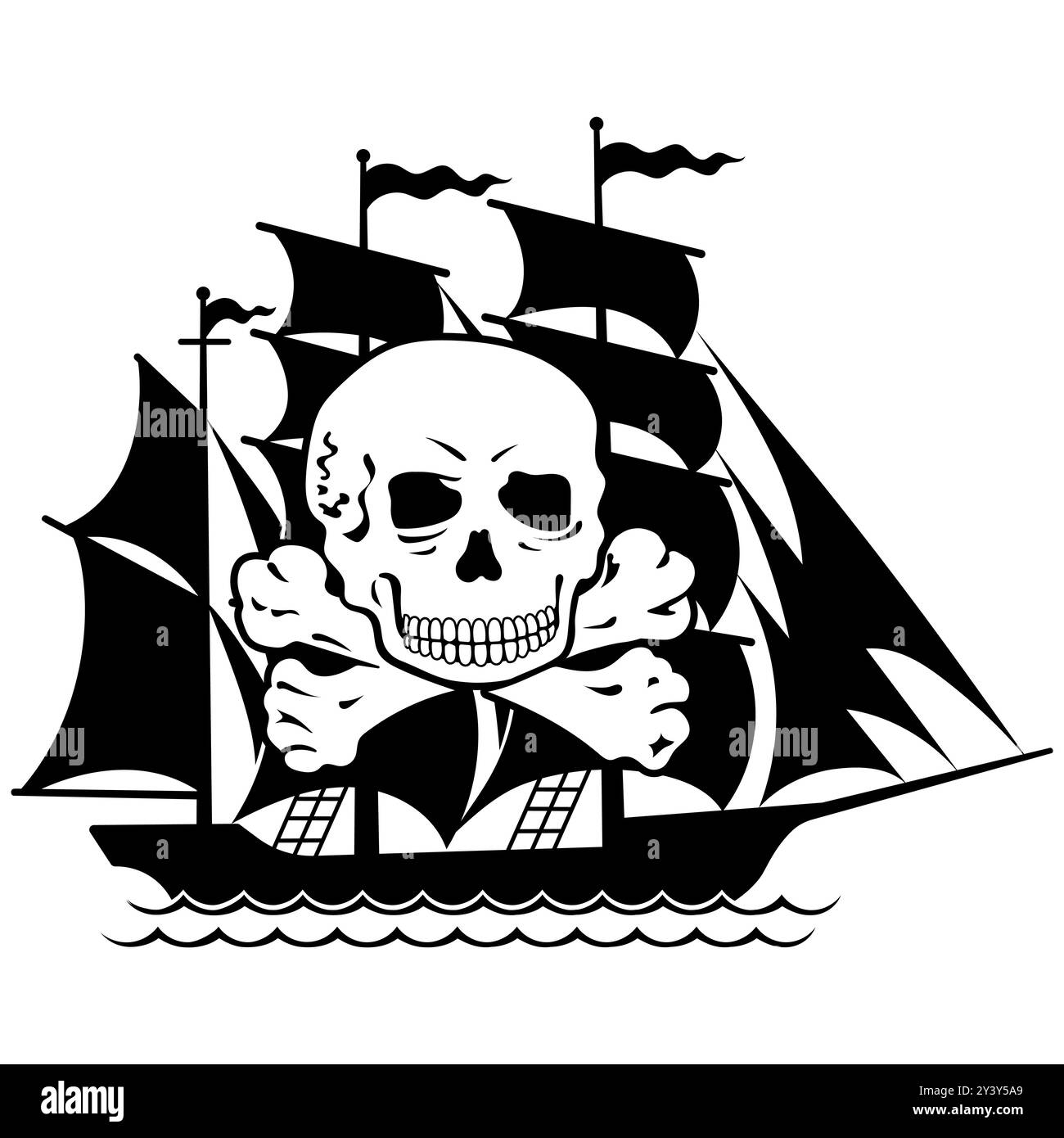 Nautical style design. Vintage Pirate Frigate. Crossed bones and skull ...
