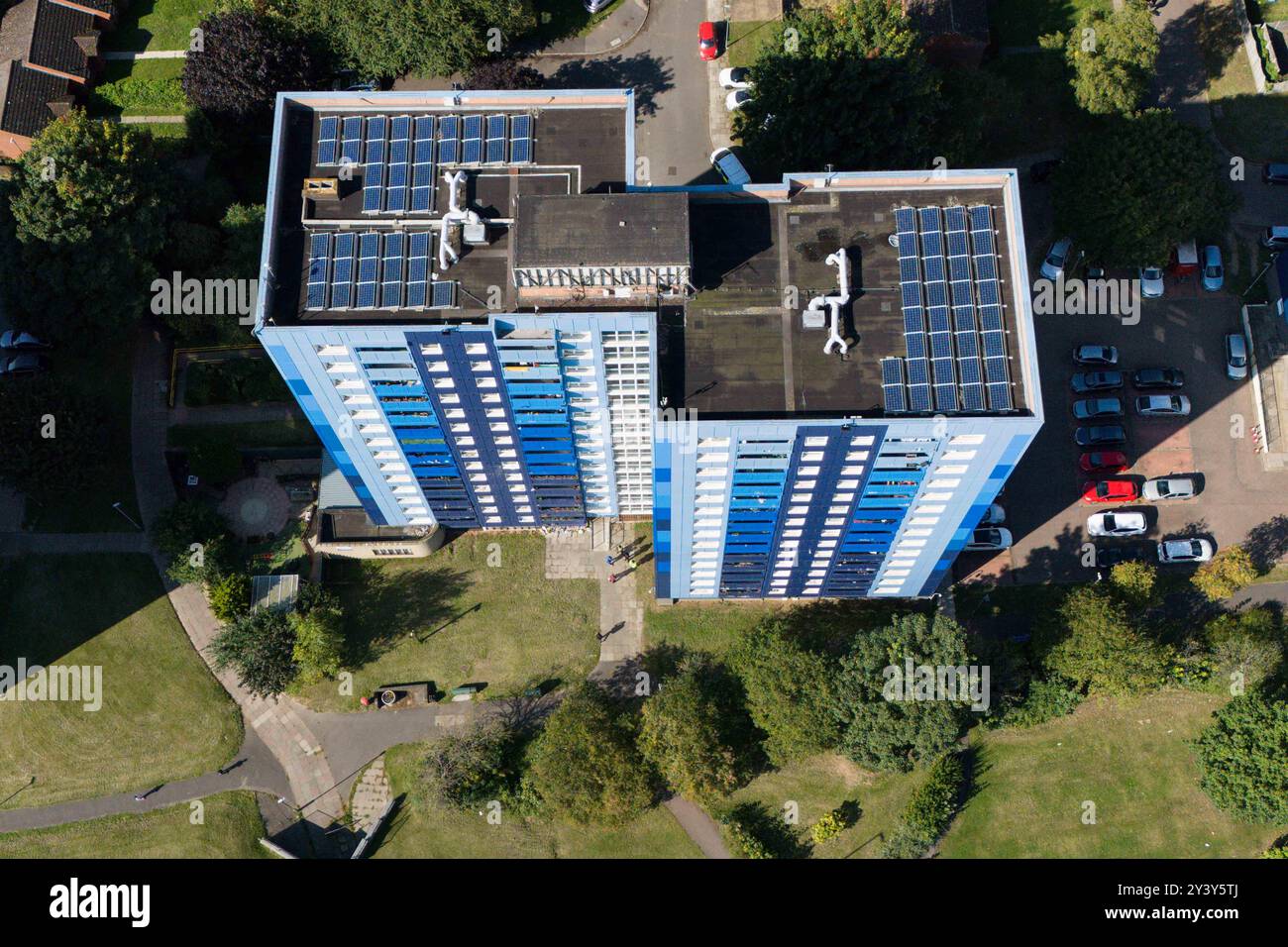 An aerial view of Leabank in Luton, Bedfordshire, where three people ...
