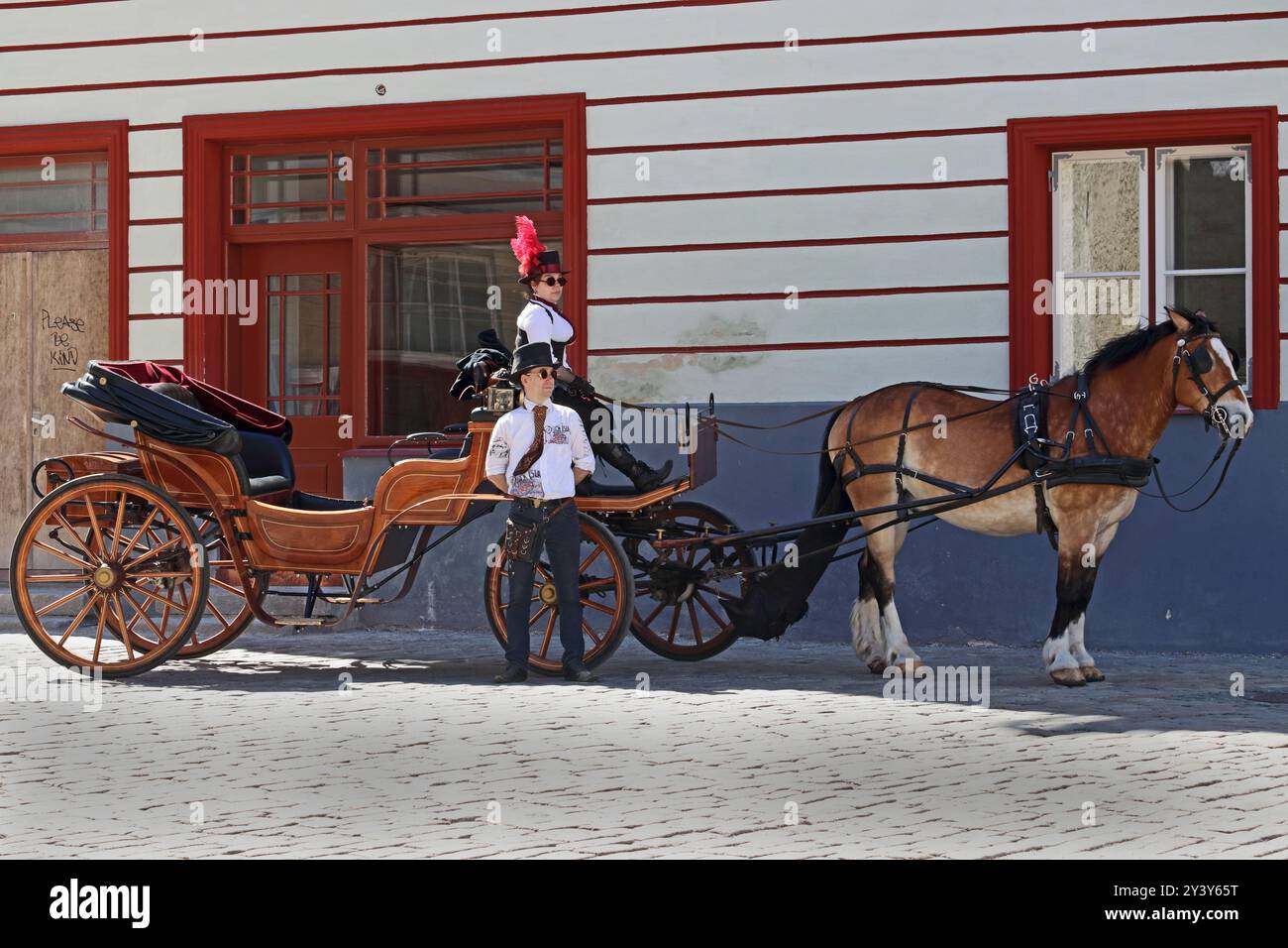 Horse and Landau carriage offerings trips around Tallinn for tourists ...