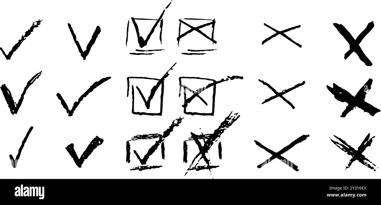 Set of ticks and crosses for to do list or vote. Vector quiz elements ...