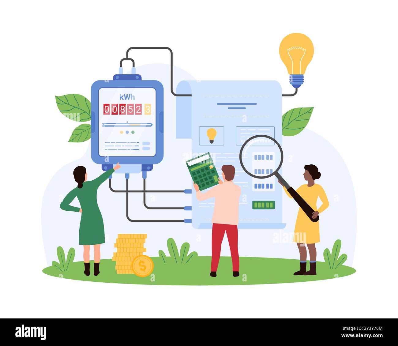 Electricity bill payment, inspection of electric meter readings. Tiny ...