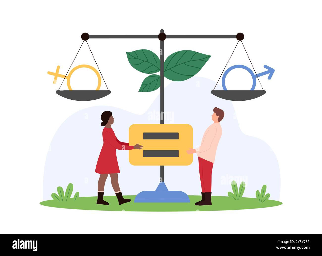 Gender equality, fair opportunity and balance in career competition for man and woman. Tiny ...