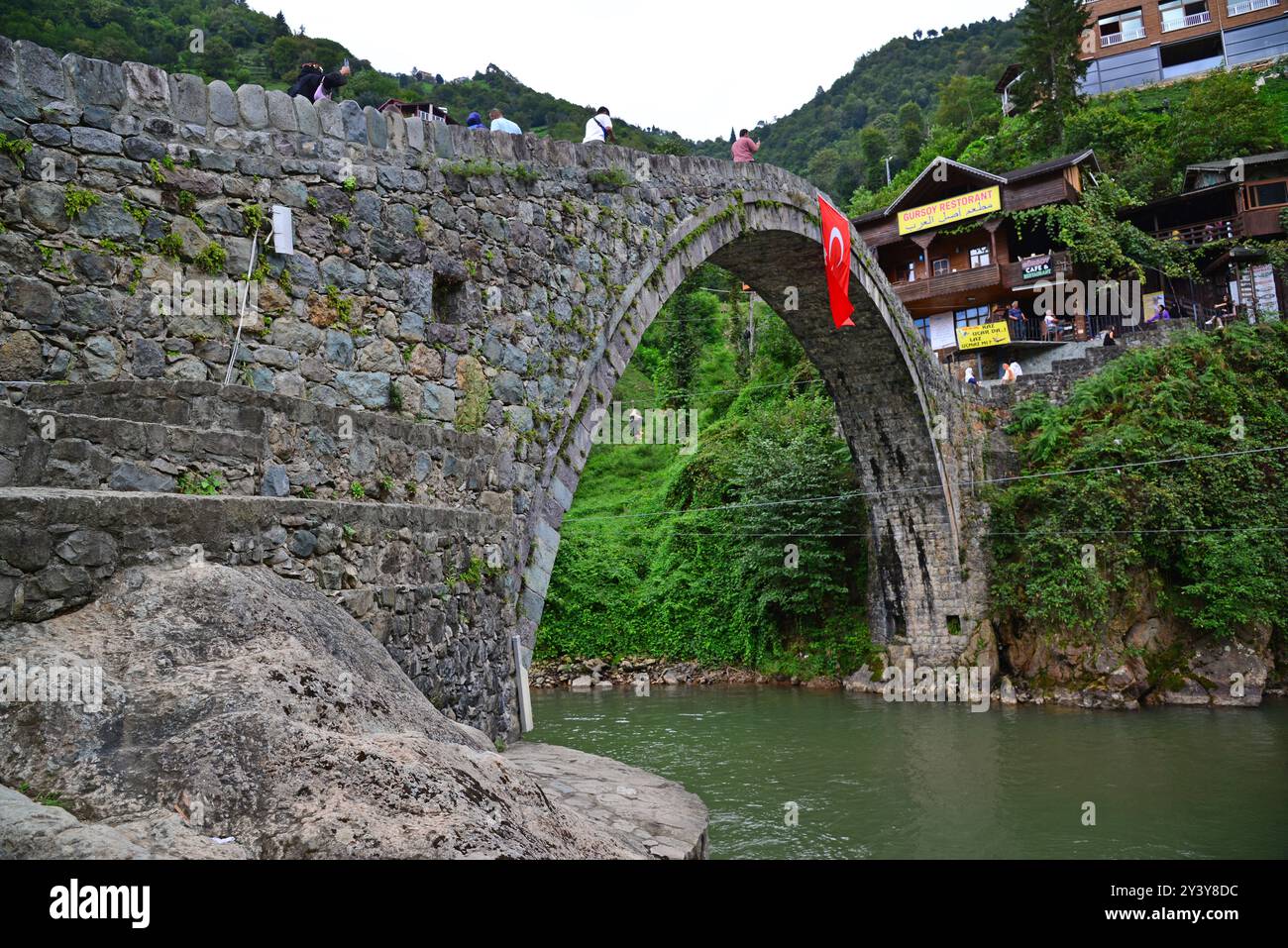 A view of the historical Timisvat Bridge and Firtina Valley in Rize ...