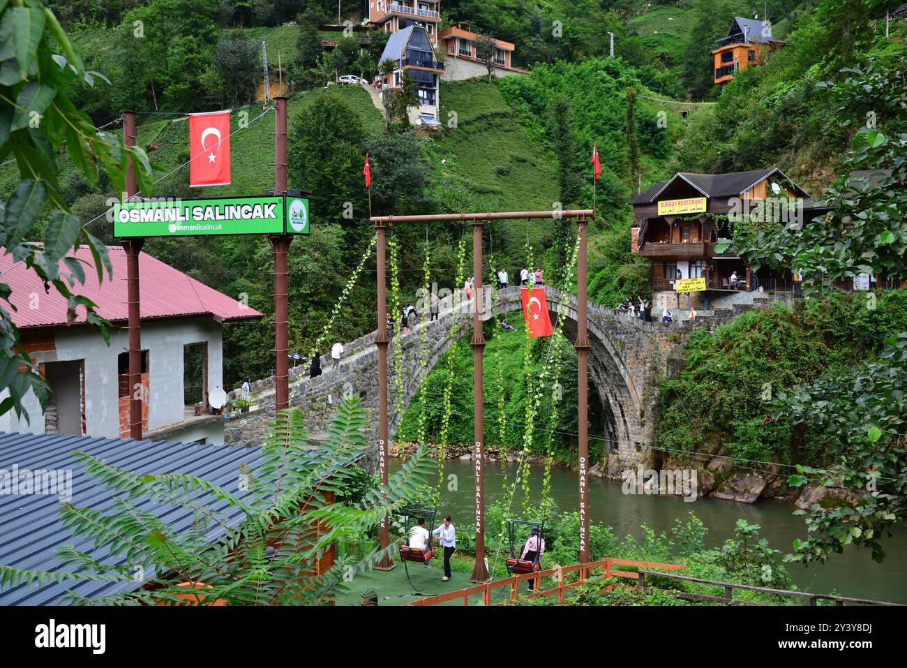 A view of the historical Timisvat Bridge and Firtina Valley in Rize ...