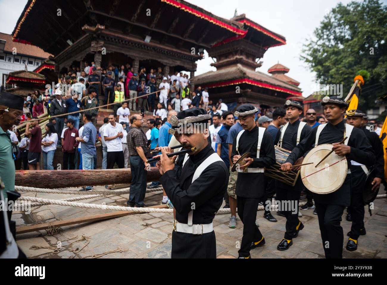 Kathmandu, Nepal. 15th Sep, 2024. The Gurju Paltan army seen playing ...