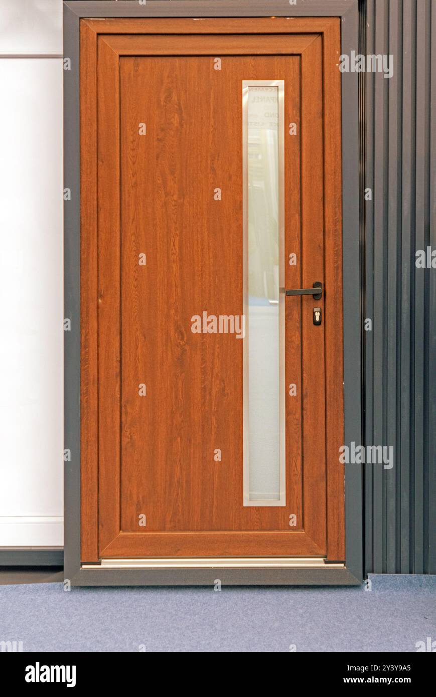 Closed wooden door with glass detail inside retro interior Stock Photo ...