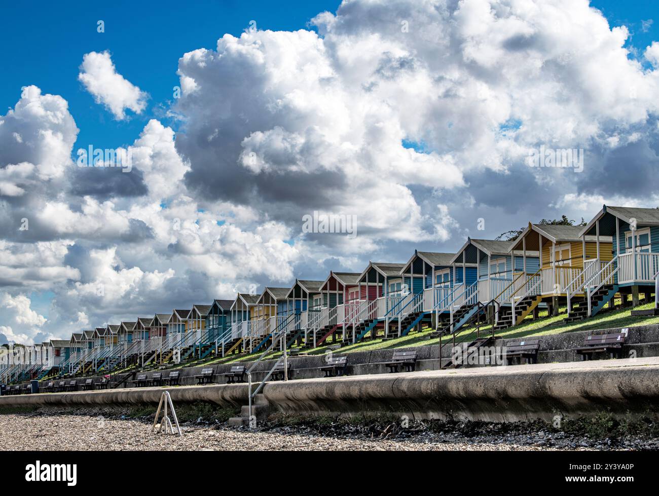 English Beach Huts on the Kent Coast Stock Photo - Alamy