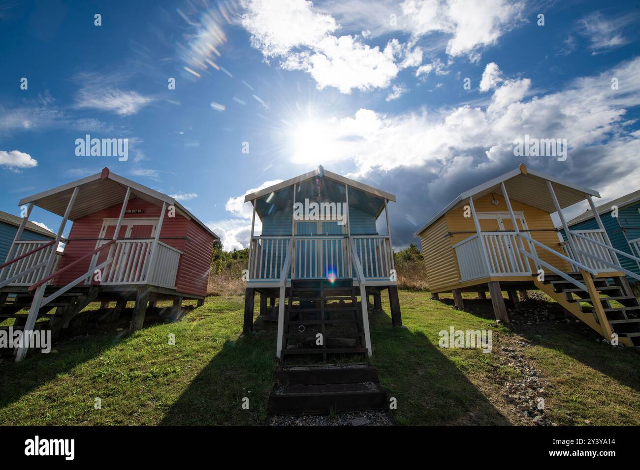 English Beach Huts on the Kent Coast Stock Photo - Alamy