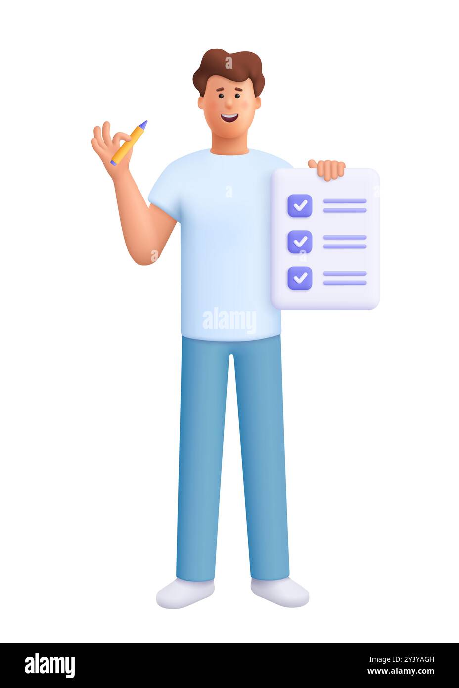 Man holding pencil and checklist sheet, document with check marks ...