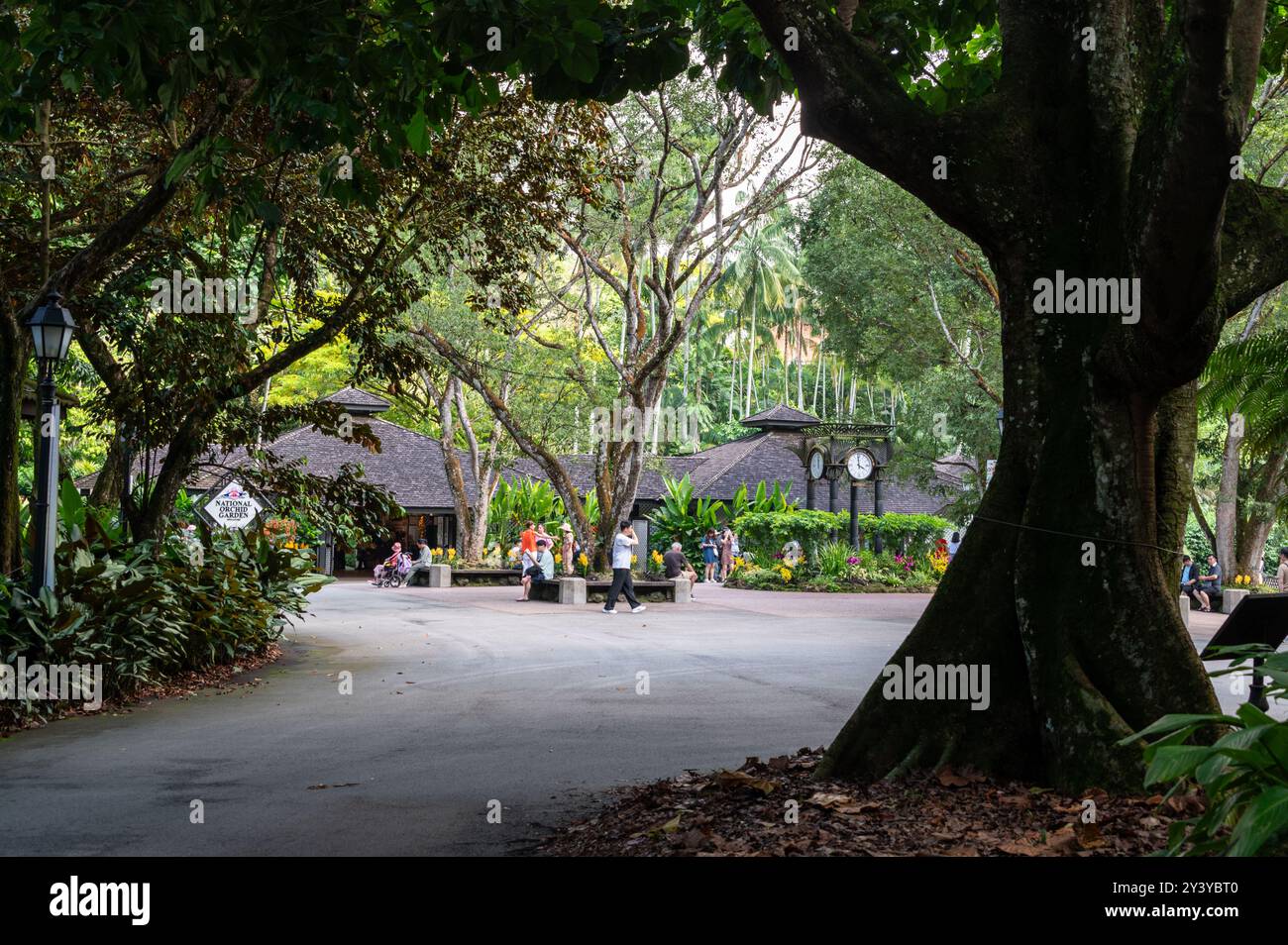 Visitors around Orchid Plaza near the main Singapore Orchid Centre ...