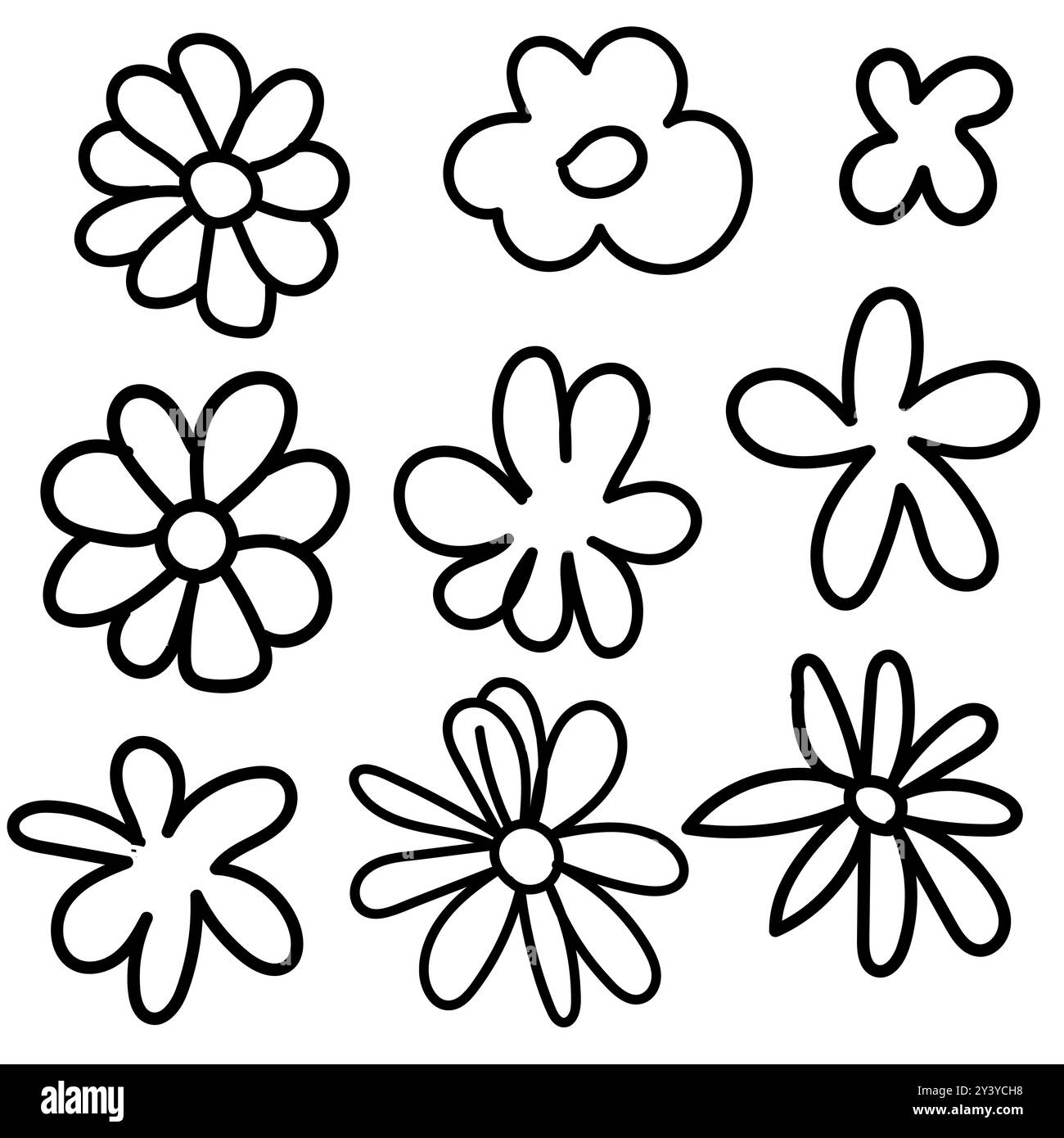 Collection of daisy flowers, Vintage botany with black brush icon, Hand ...