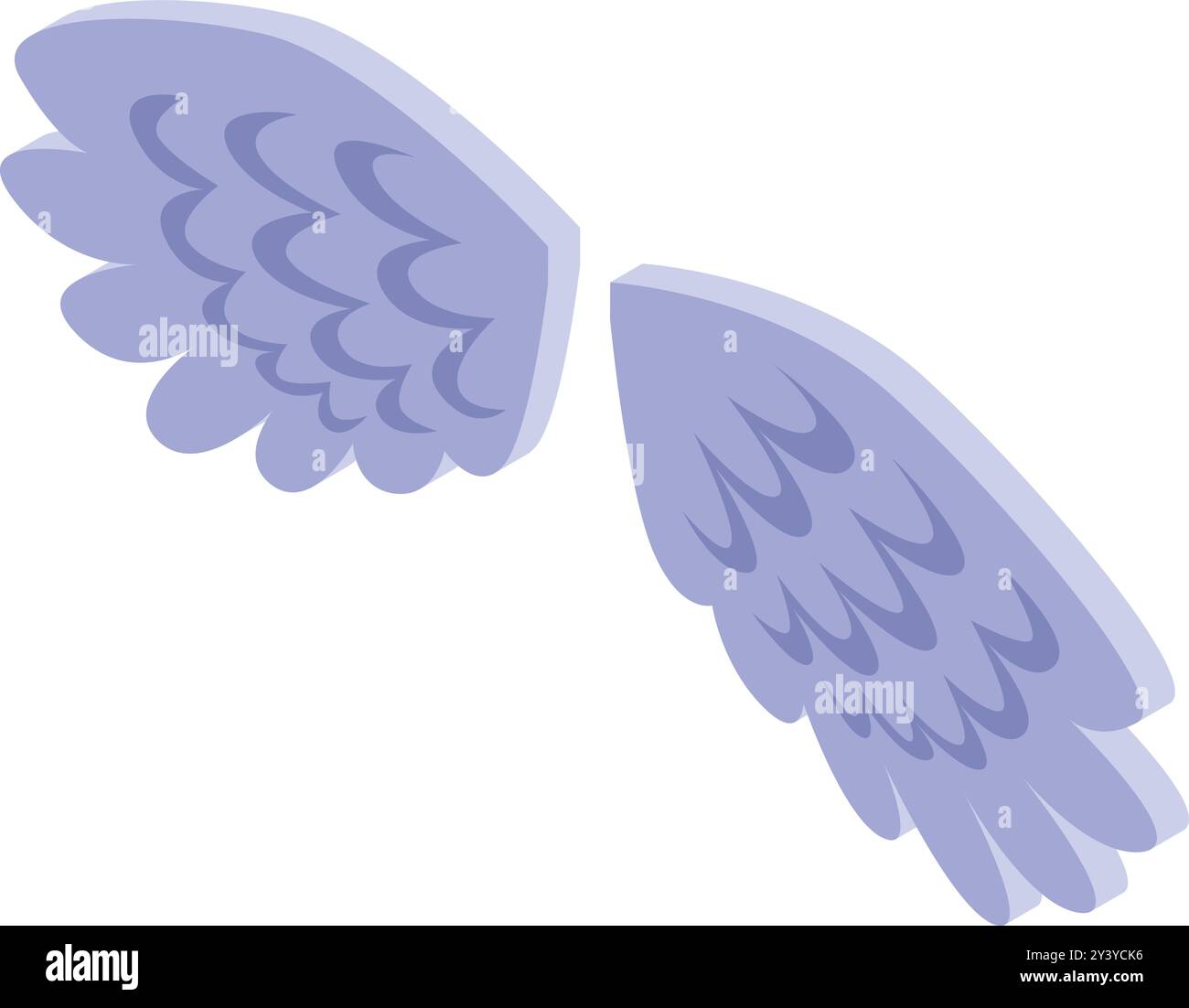 This isometric icon features a pair of large feathered angel wings ...