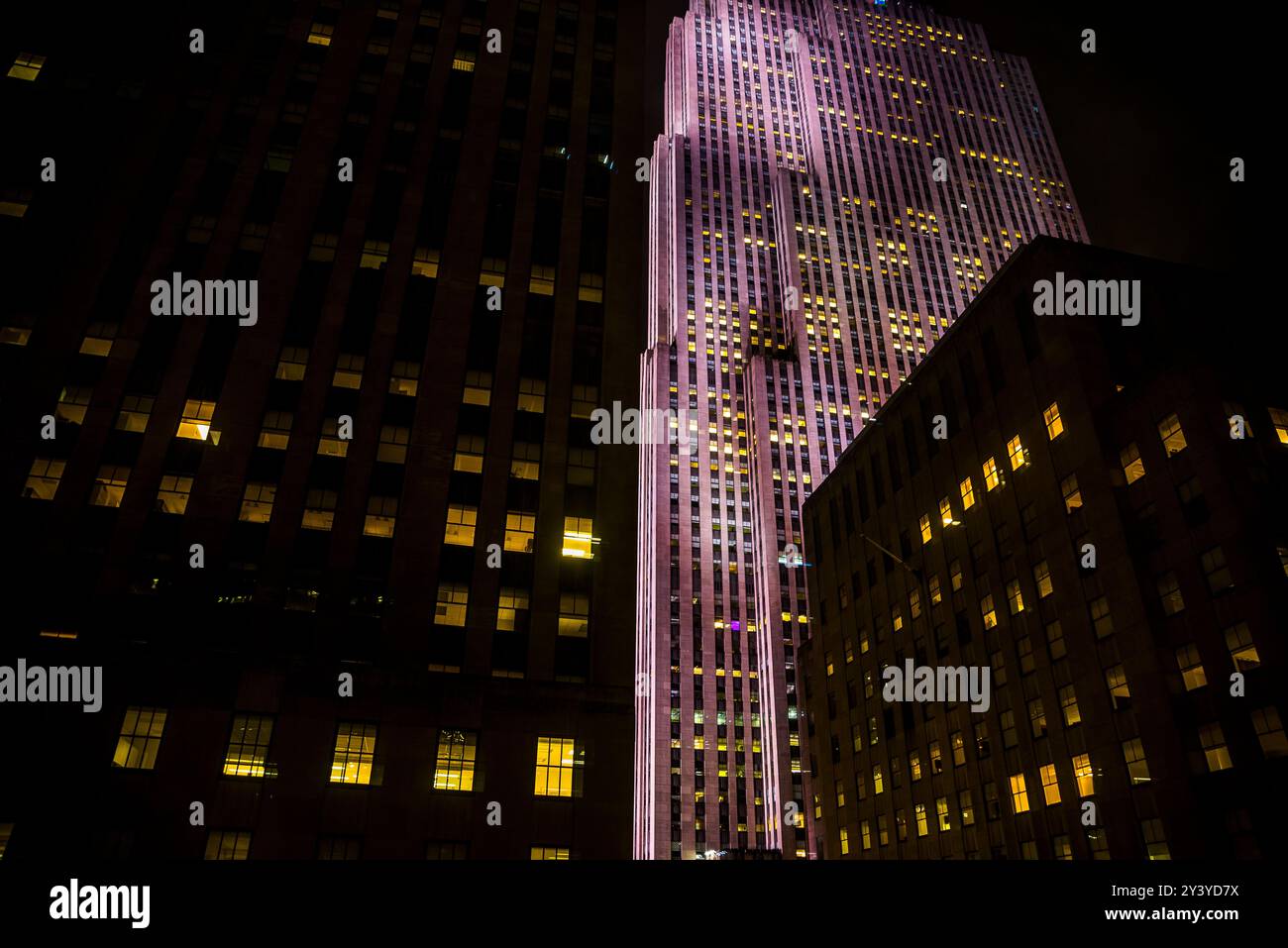 Rockefeller Center Viewed from 51st Street at Night, New York City ...