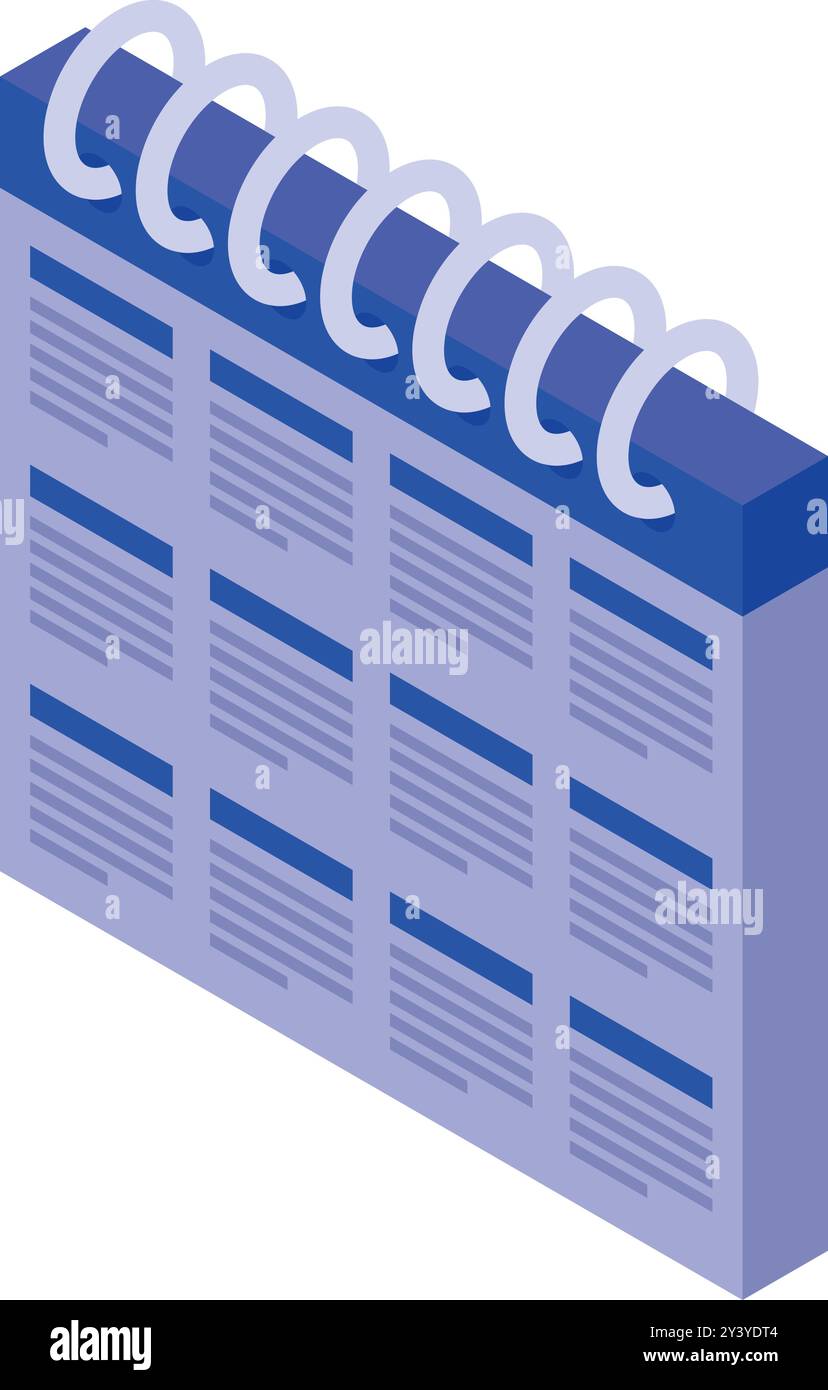 Illustration of a blue wall calendar with spiral binding is showing the ...