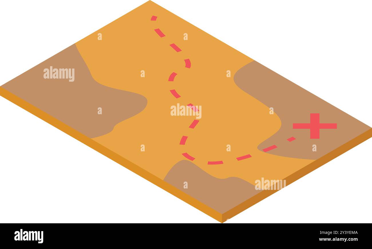 Simple isometric treasure map with a red dotted line leading to a red x marks the spot Stock ...