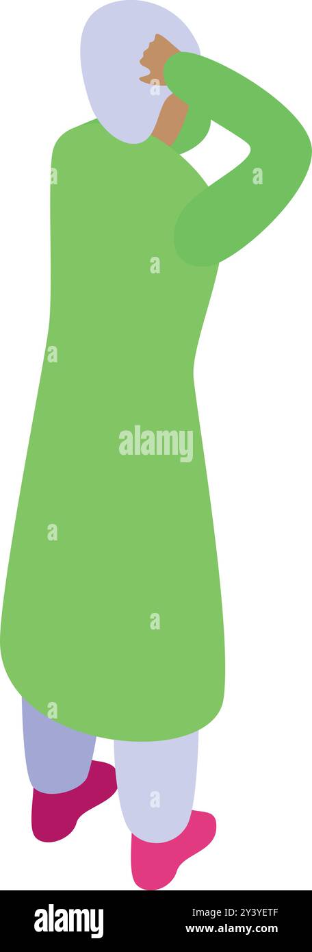 Isometric muslim scientist wearing hijab and lab coat is thinking about ...