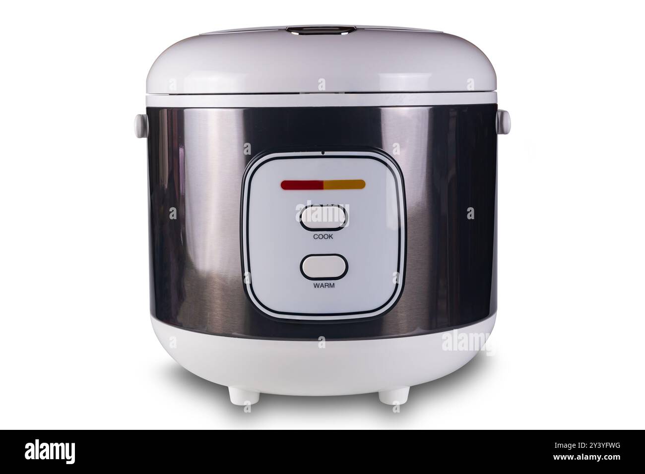 Closeup view of automatic electric black and white color rice cooker ...