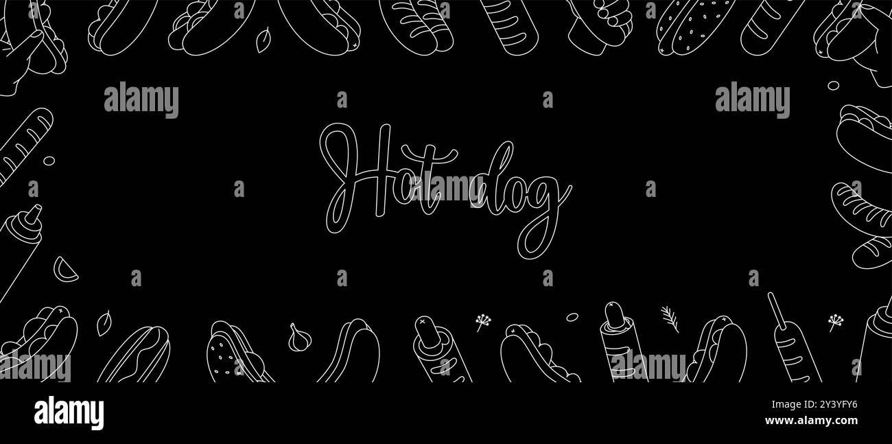 Hot dogs horizontal banner. Tasty fast food. Long buns, sausage ...