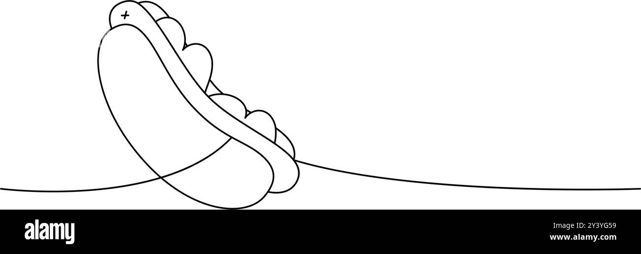 Hot dog one line continuous drawing. Long buns, wiener sausage ...