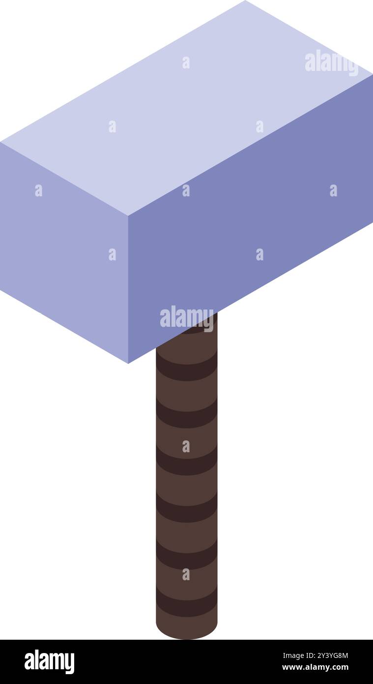 Isometric hammer is standing with its wooden handle on a white ...