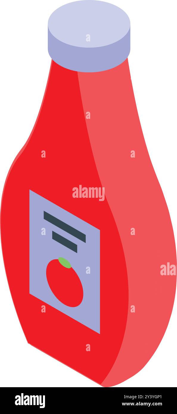 Red tomato ketchup bottle with label isometric view, for web, print and ...