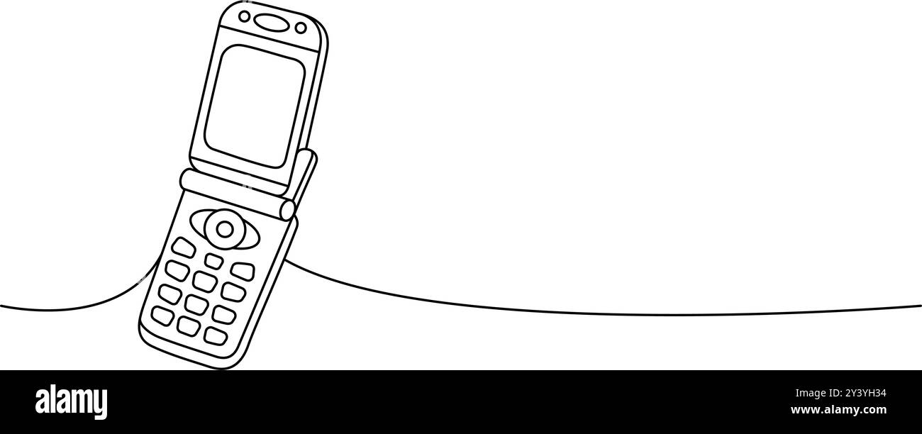 Flip mobile one line continuous drawing. Old communication gadgets ...