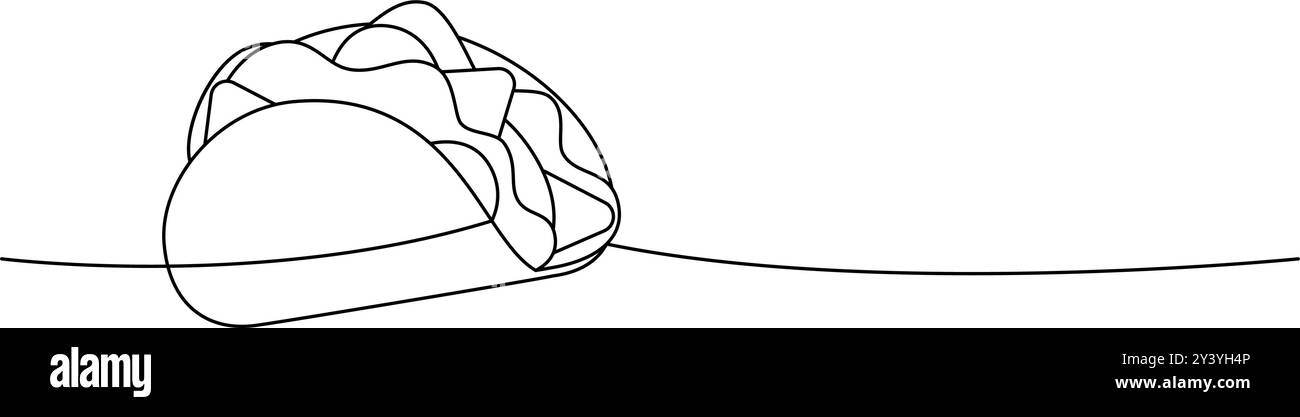 Beef taco one line continuous drawing. Traditional Mexican street fast ...