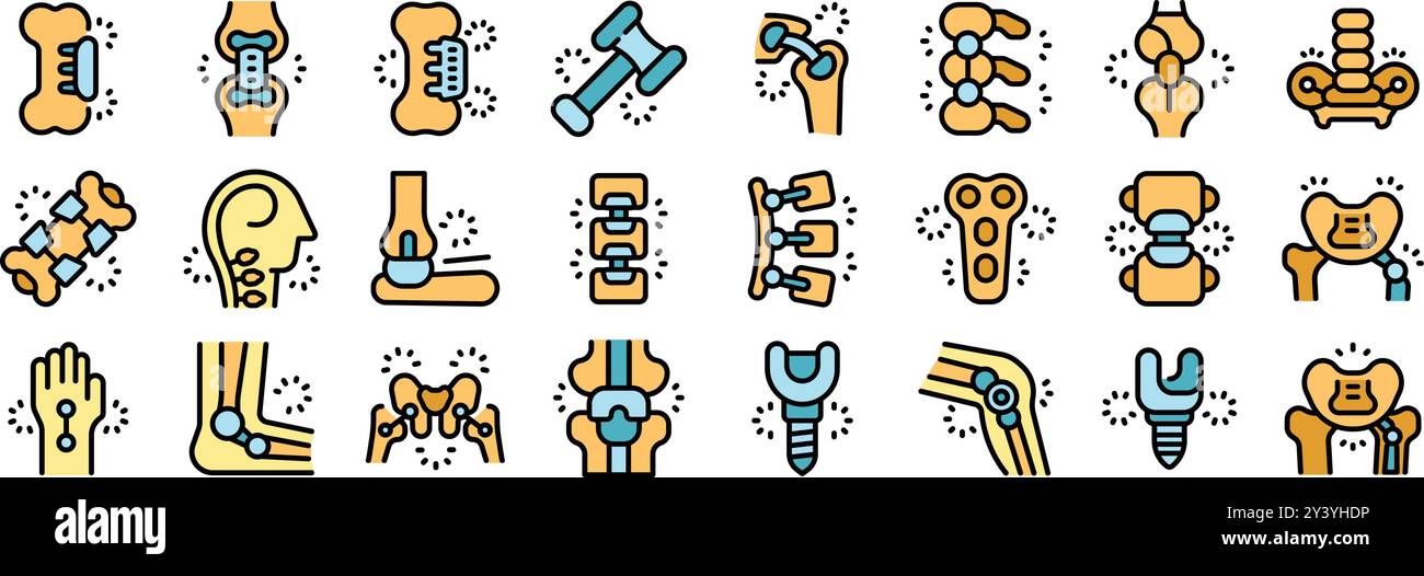 This icon set focuses on arthroplasty, showcasing various implants and ...