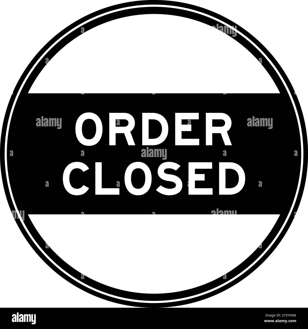 Black color round seal sticker in word order closed on white background ...