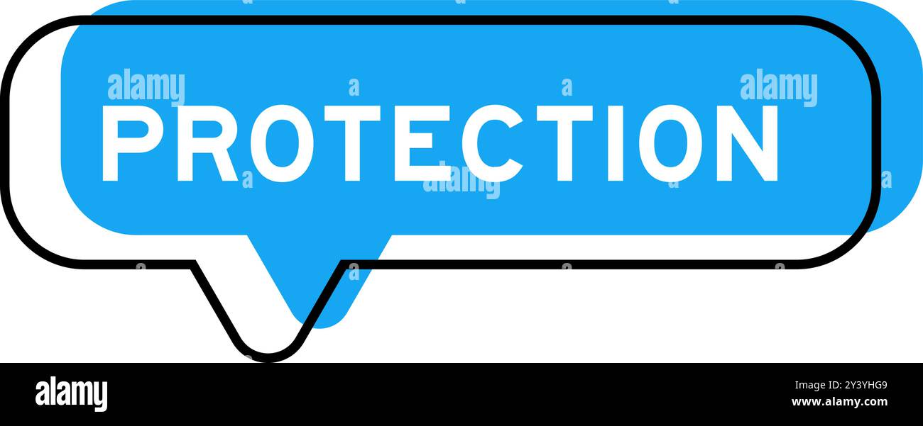 Speech banner and blue shade with word protection on white background ...