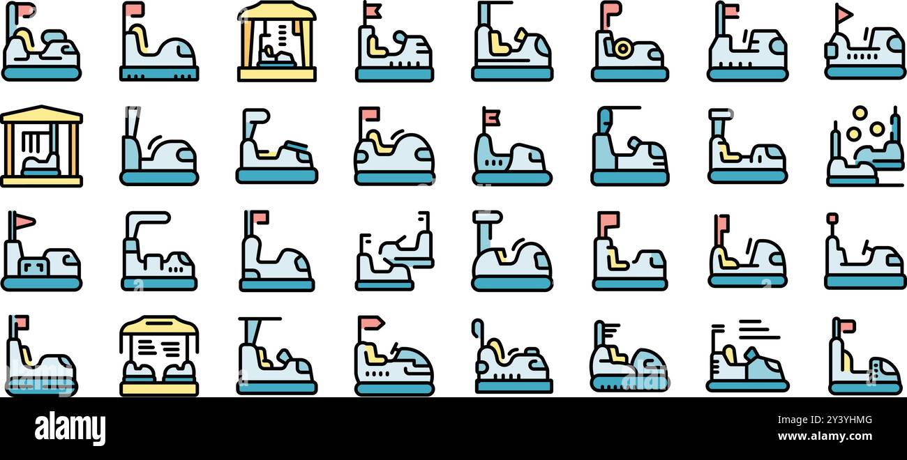 Bumper cars icons set. Outline set of bumper cars vector icons thin ...