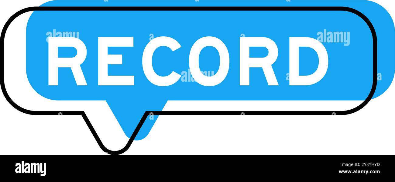 Speech banner and blue shade with word record on white background Stock ...