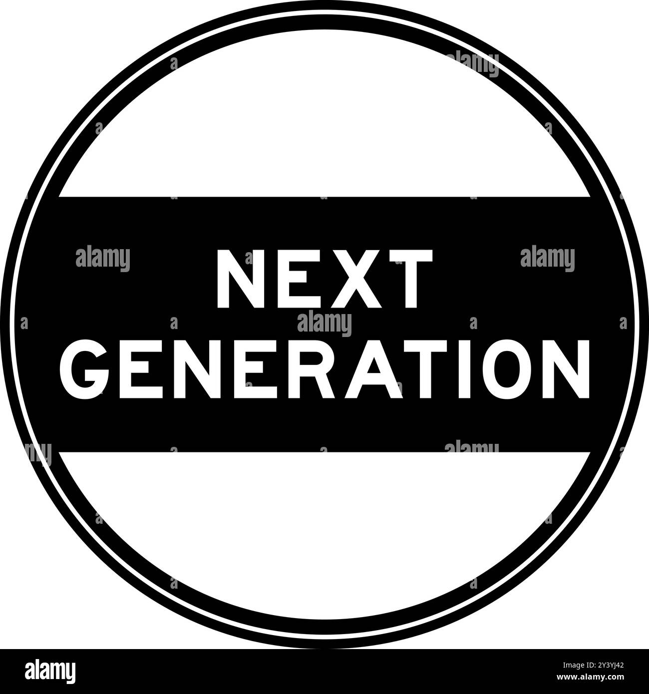 Black color round seal sticker in word next generation on white ...