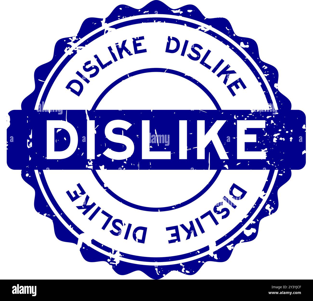 Grunge blue dislike word round rubber seal stamp on white background ...