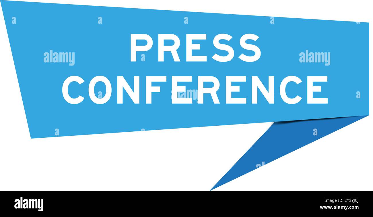 Blue color speech banner with word press conference on white background ...