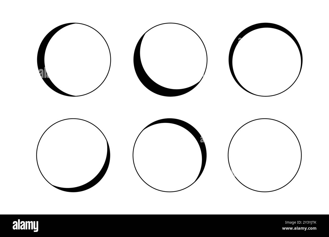 Illustration depicts a series of circles with varying black crescent ...
