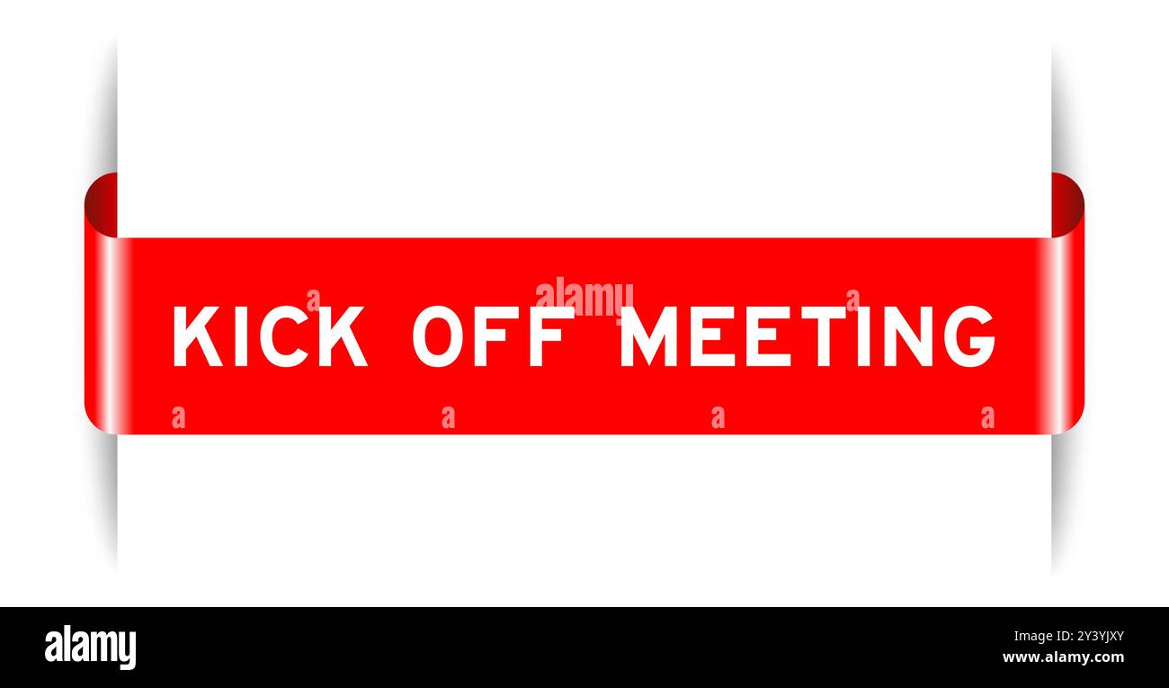 Red color inserted label banner with word kick off meeting on white ...