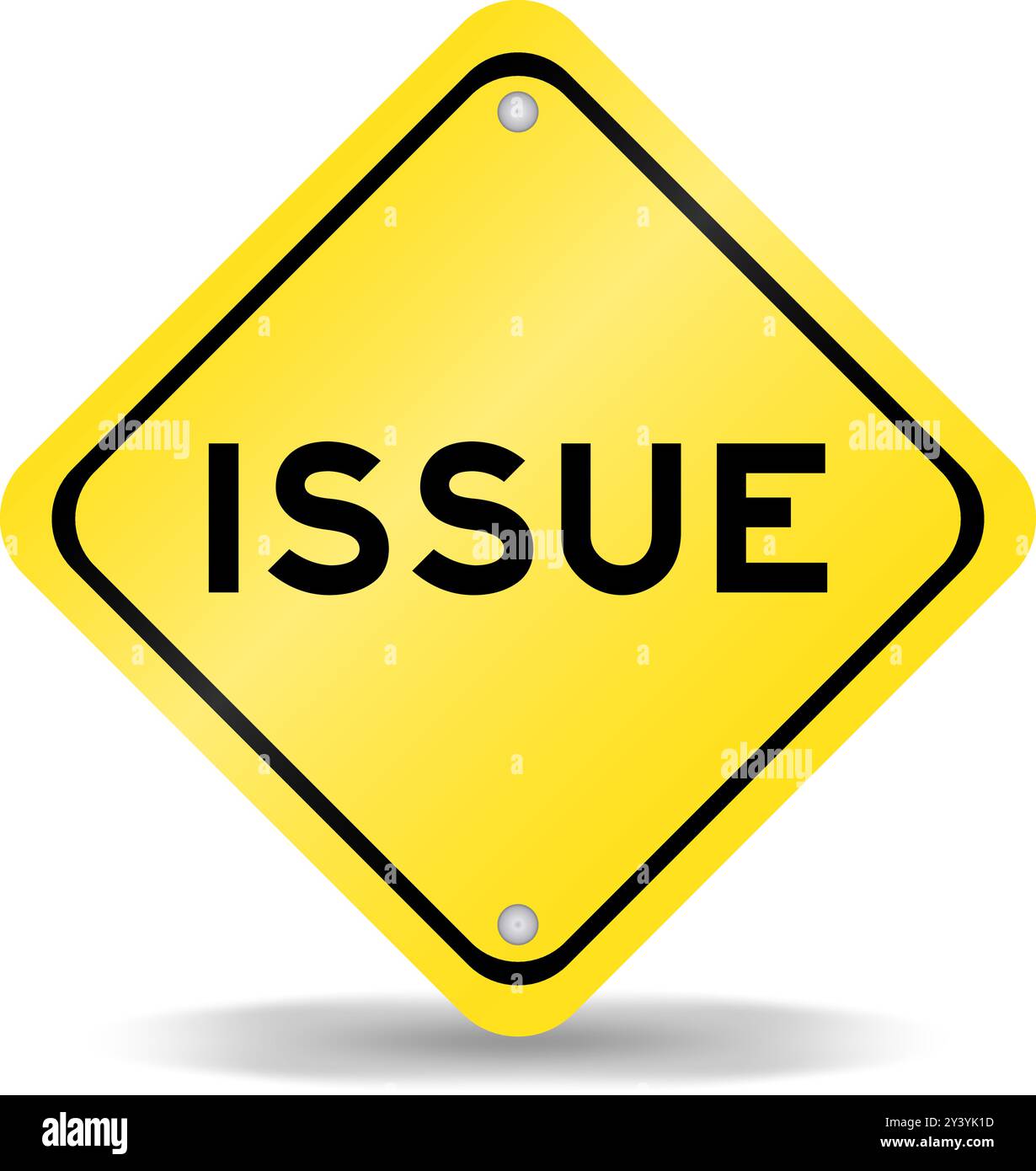 Yellow color transportation sign with word issue on white background ...