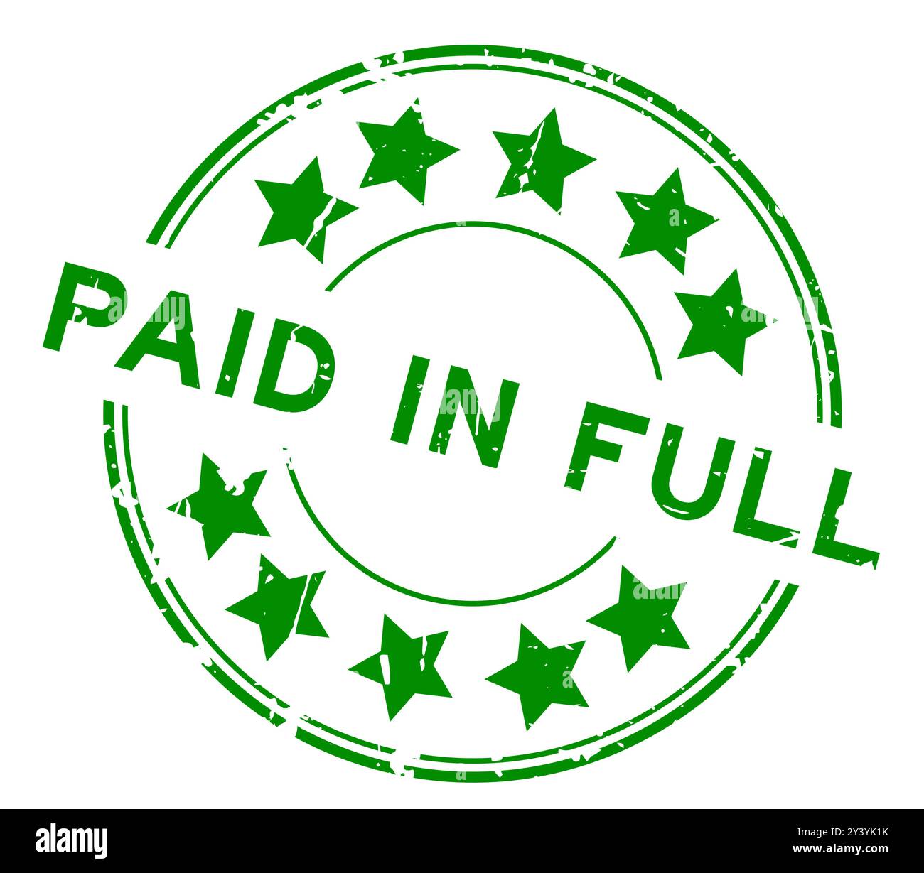 Grunge green paid in full word round rubber seal stamp on white ...
