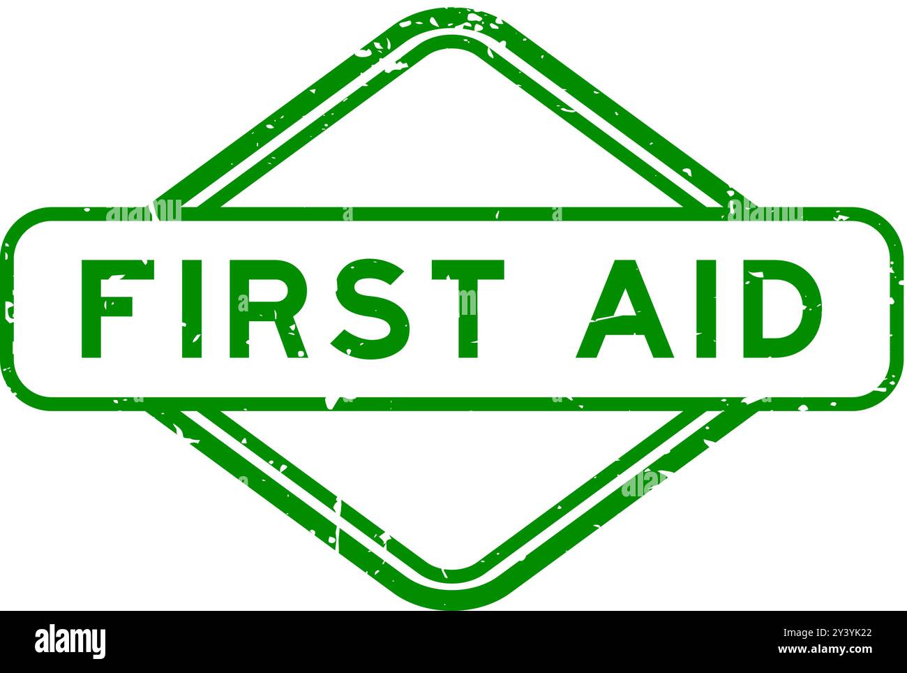 Grunge green first aid word rubber seal stamp on white background Stock ...