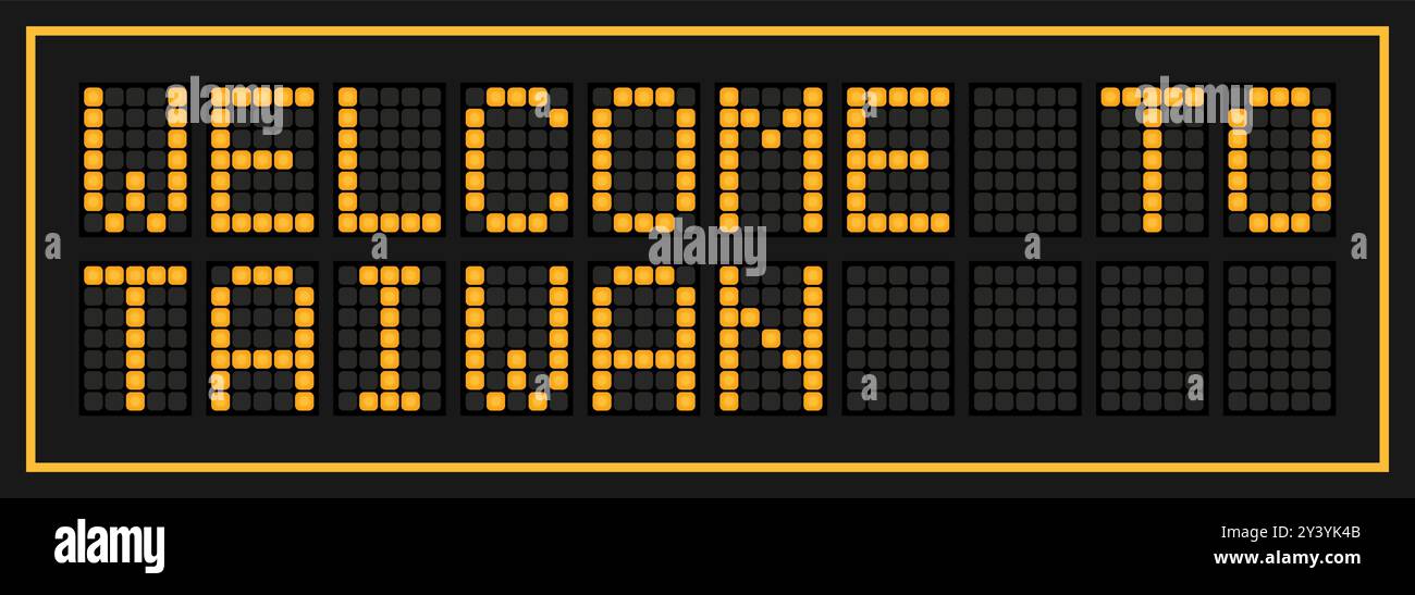 Orange color led banner in word welcome to taiwan on black background ...