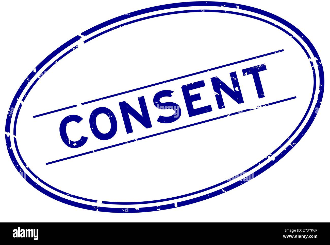 Grunge blue consent word oval rubber seal stamp on white background ...