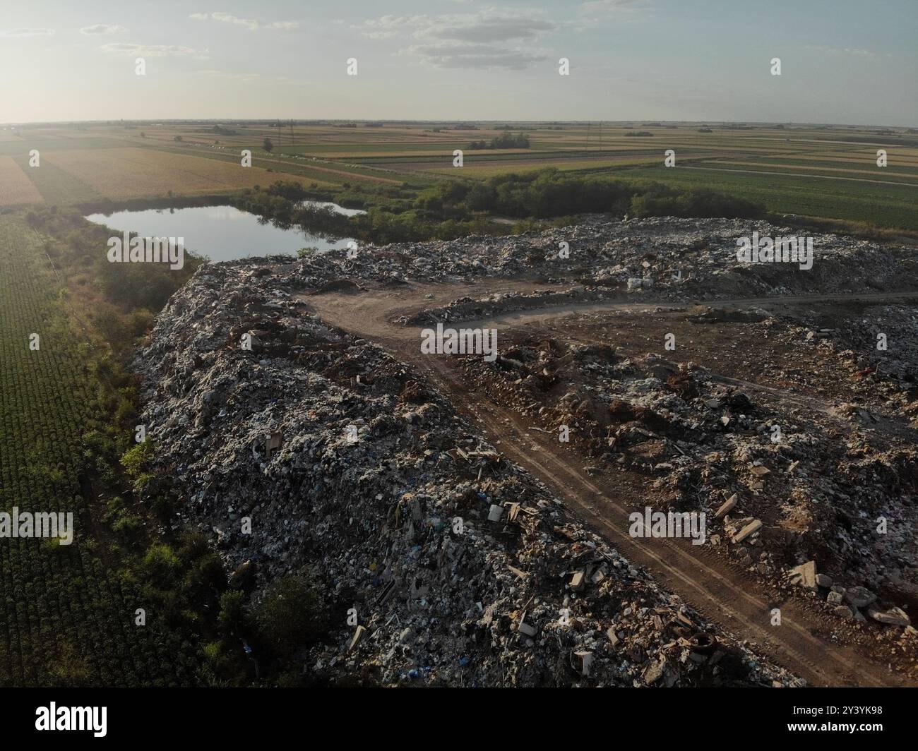 Aerial drone point of view of a commercial landfill garbage dump, land ...