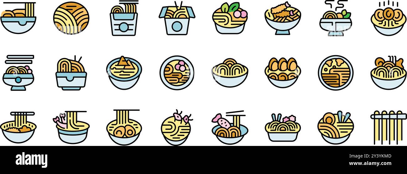 Ramen icons set. Outline set of ramen vector icons for web design ...