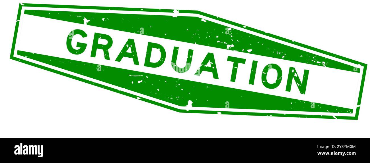 Grunge green graduation word hexagon rubber seal stamp on white ...