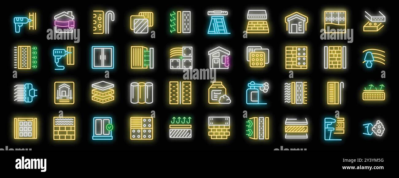 Construction worker installing heat and sound insulation material set ...