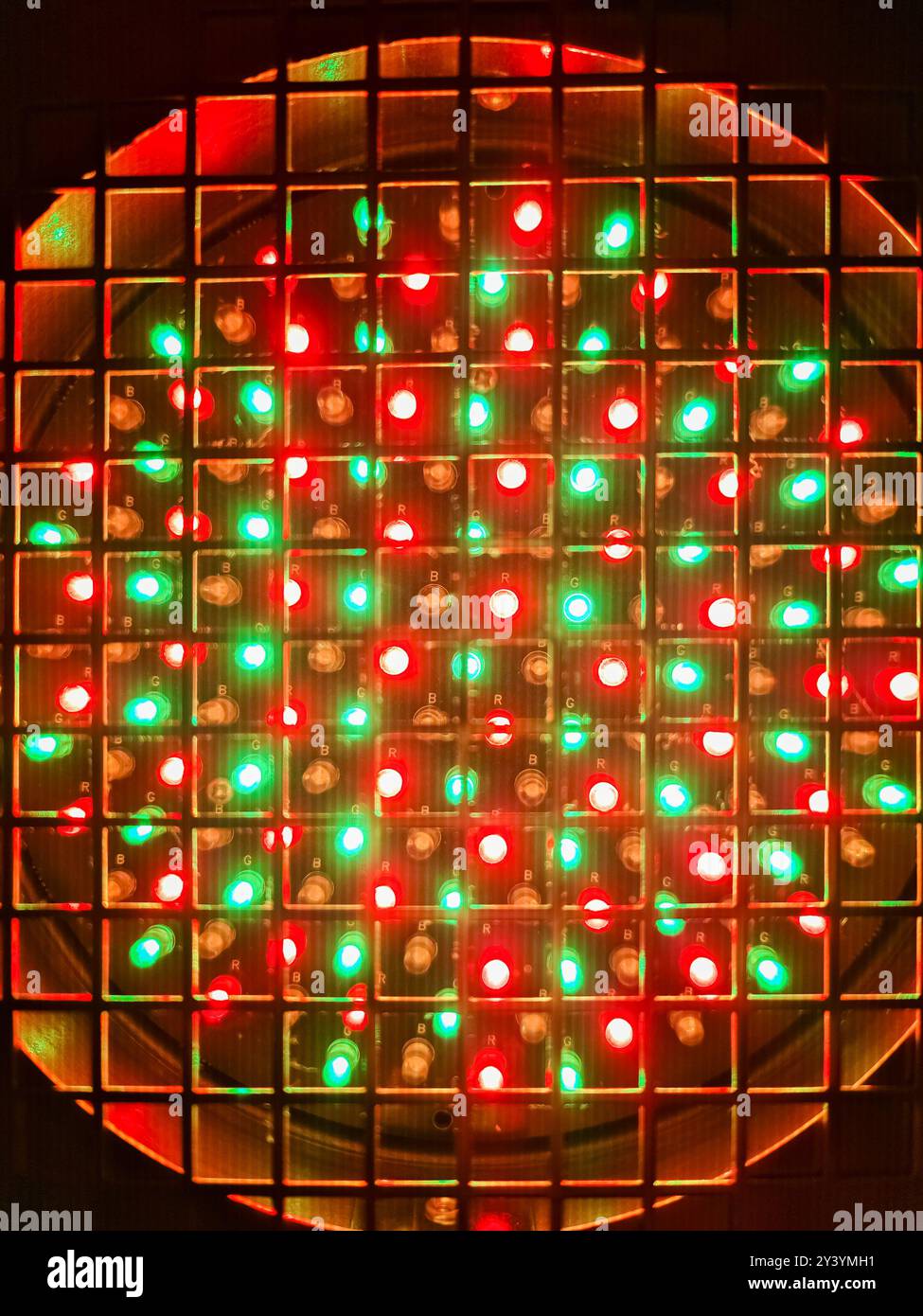 Close up view of a colorful spotlight with the LEDs and small RGB ...