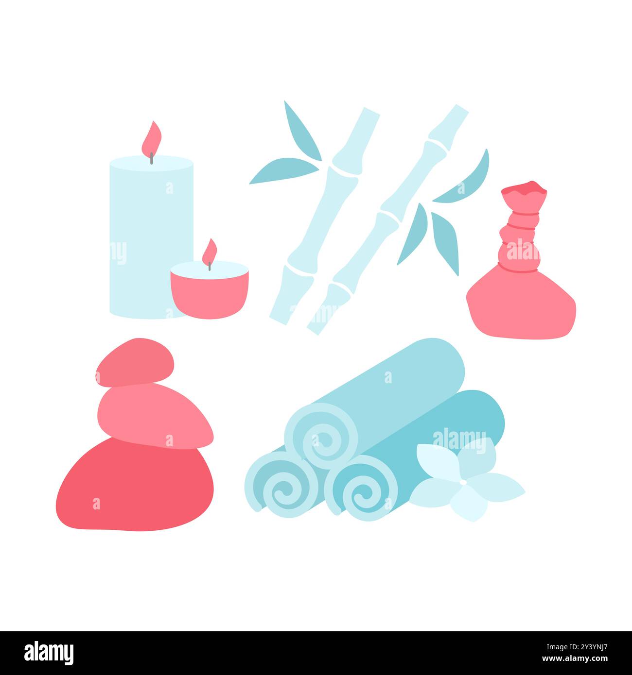 Vector illustration featuring spa elements including candles, bamboo ...