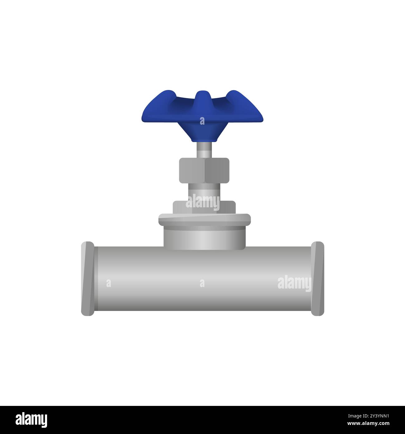 Vector image of a metallic pipe valve with a blue handle, isolated on ...