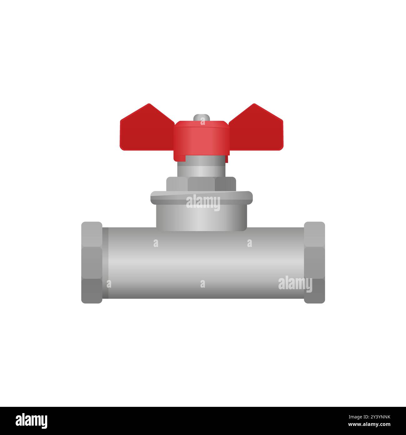 Vector image of a metallic pipe valve with a red handle, isolated on ...